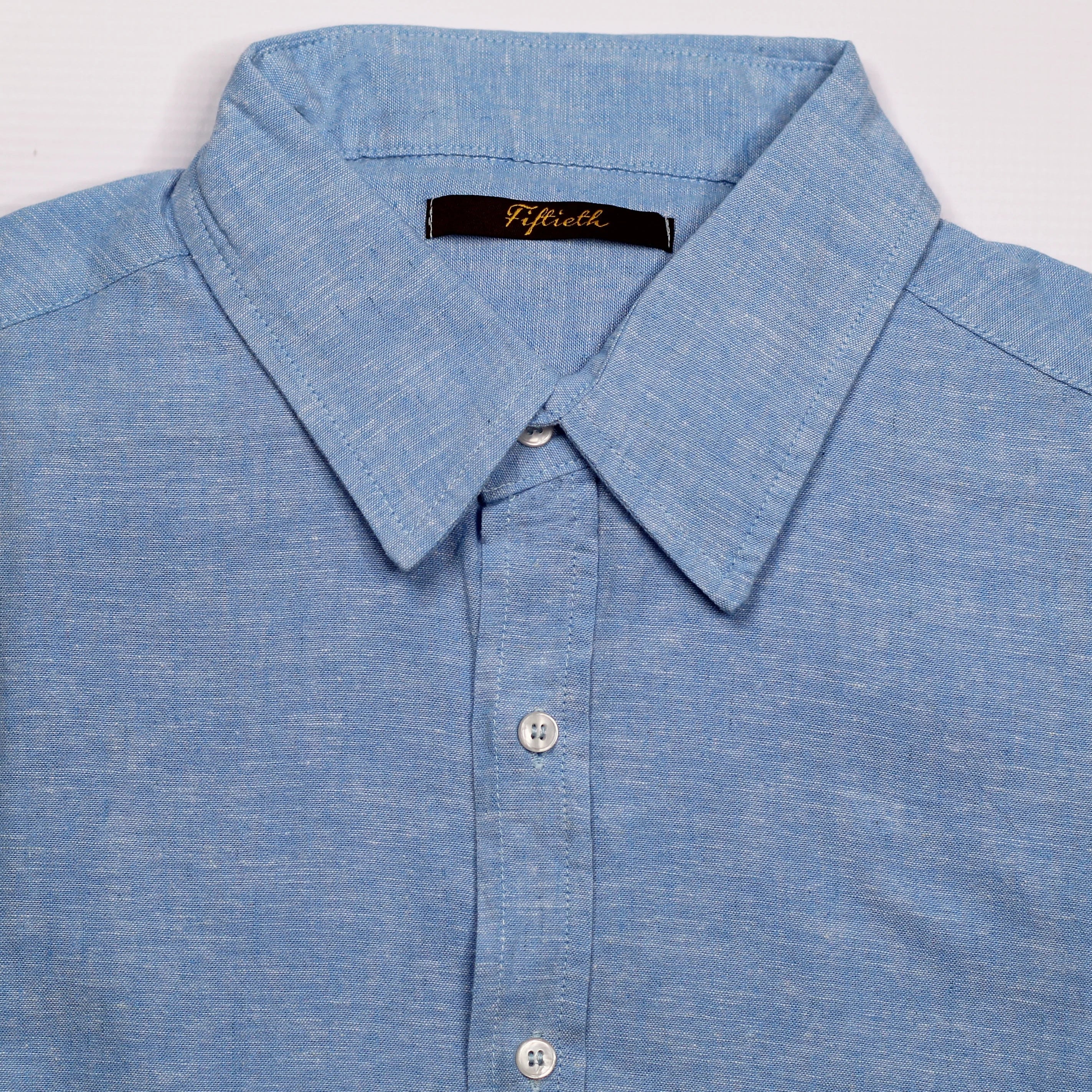 Fiftienth Men's Long Sleeve Linen and Cotton Shirt in Celeste | Men ...