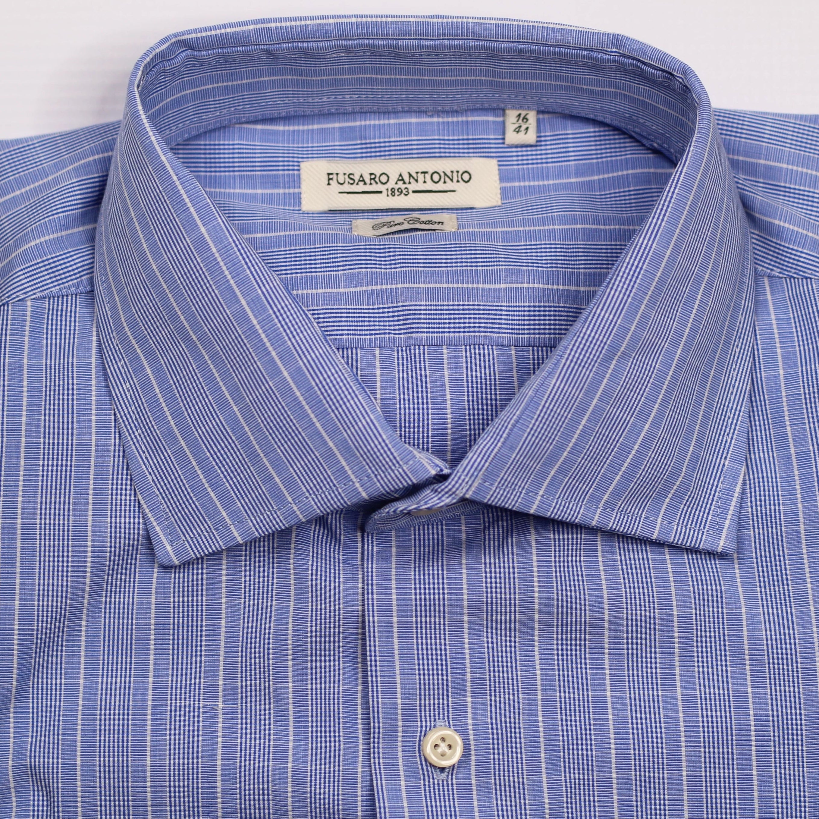 Fusaro Antonio Men's Cotton Shirt in Prince of Wales Blue and White ...